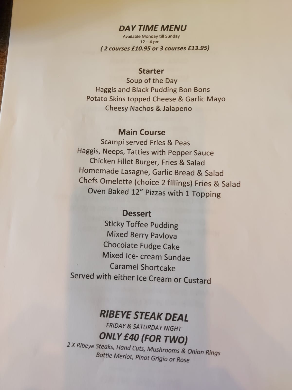 Menus - The Pad Neilston