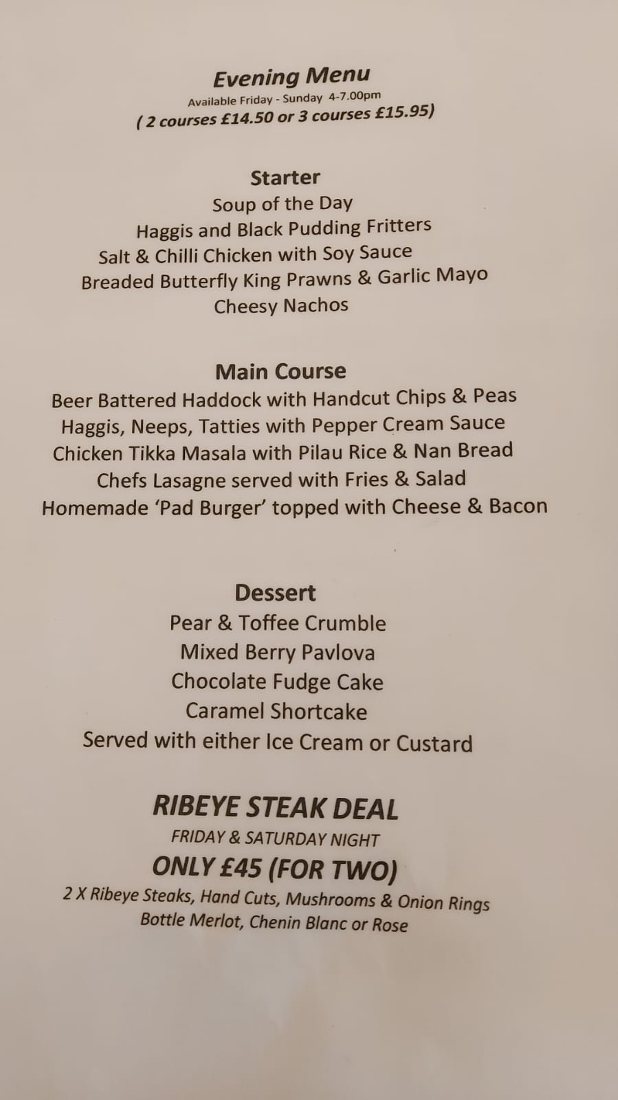 Menus - The Pad Neilston