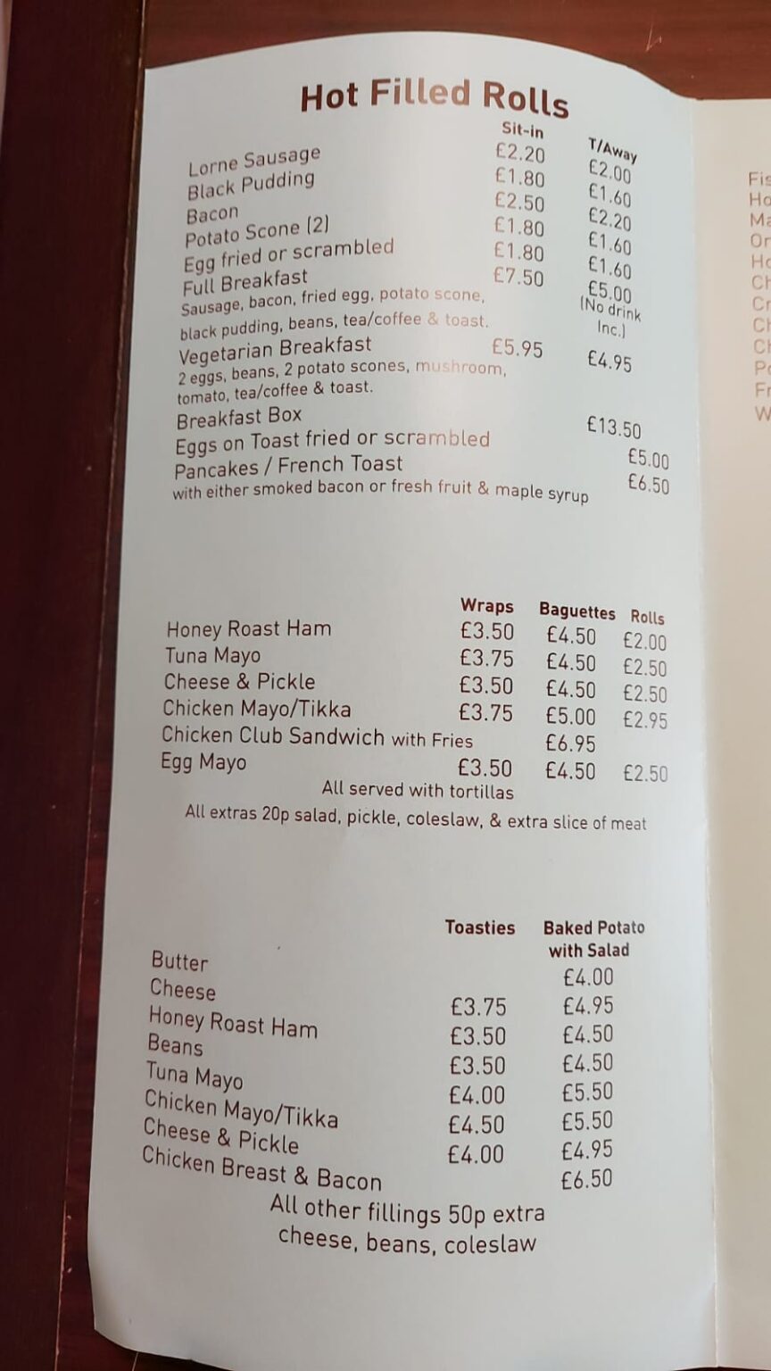 Menus - The Pad Neilston
