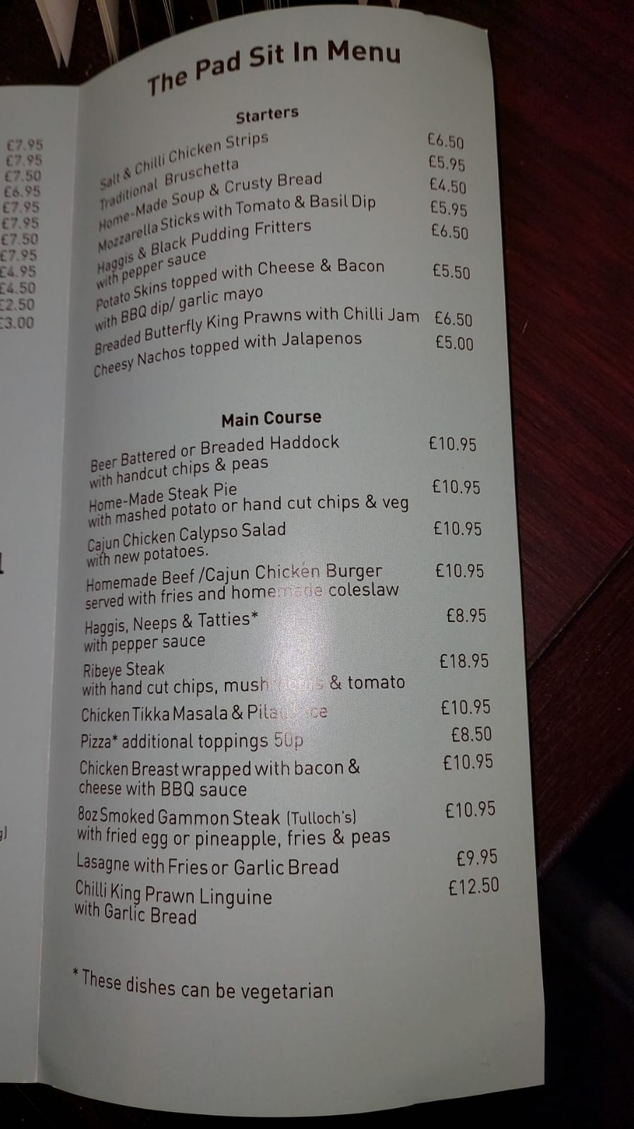 Menus - The Pad Neilston